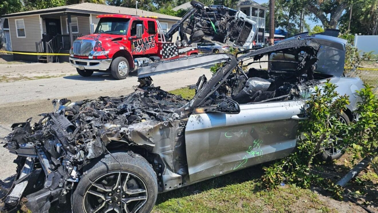 Stolen Ford Mustang Hits Stolen F-250 In Fiery Crash - The Auto Wire